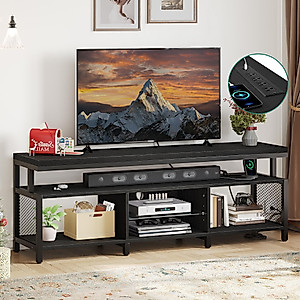 YITAHOME LED Television Stands w/Power Outlets for 70/65 inch, Modern Industrial TV Stand, Entertainment Center w/Open Storage TV Table, Entertainment Center for 360lbs for Living Room,Black