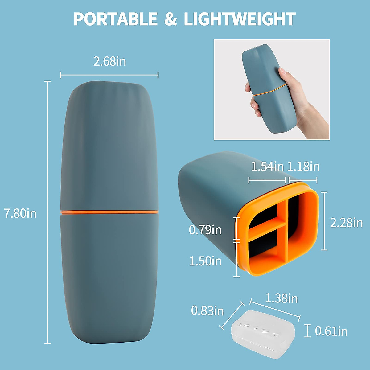 GQZ Travel Toothbrush Container Case, Portable Toothbrush Holder, High-Capacity Multifunction Toothbrush Toothpaste Storage Cup with 2PCS Silicone Toothbrush Covers for Business Trip, Camping (Blue)