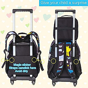 3PCS Kids Rolling Backpack, Boys Roller Wheels Bookbag, Wheeled School Bag with Lunch Bag - Dinosaur