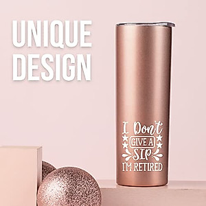 Onebttl Retirement Gifts for Women, Funny Retirement Tumbler 20oz Stainless Steel, Retirement Gifts for Coworkers, Grandma, Friends, Nurse, Retired Gifts - Rose Gold (I Don't Give a Sip I'm Retired)