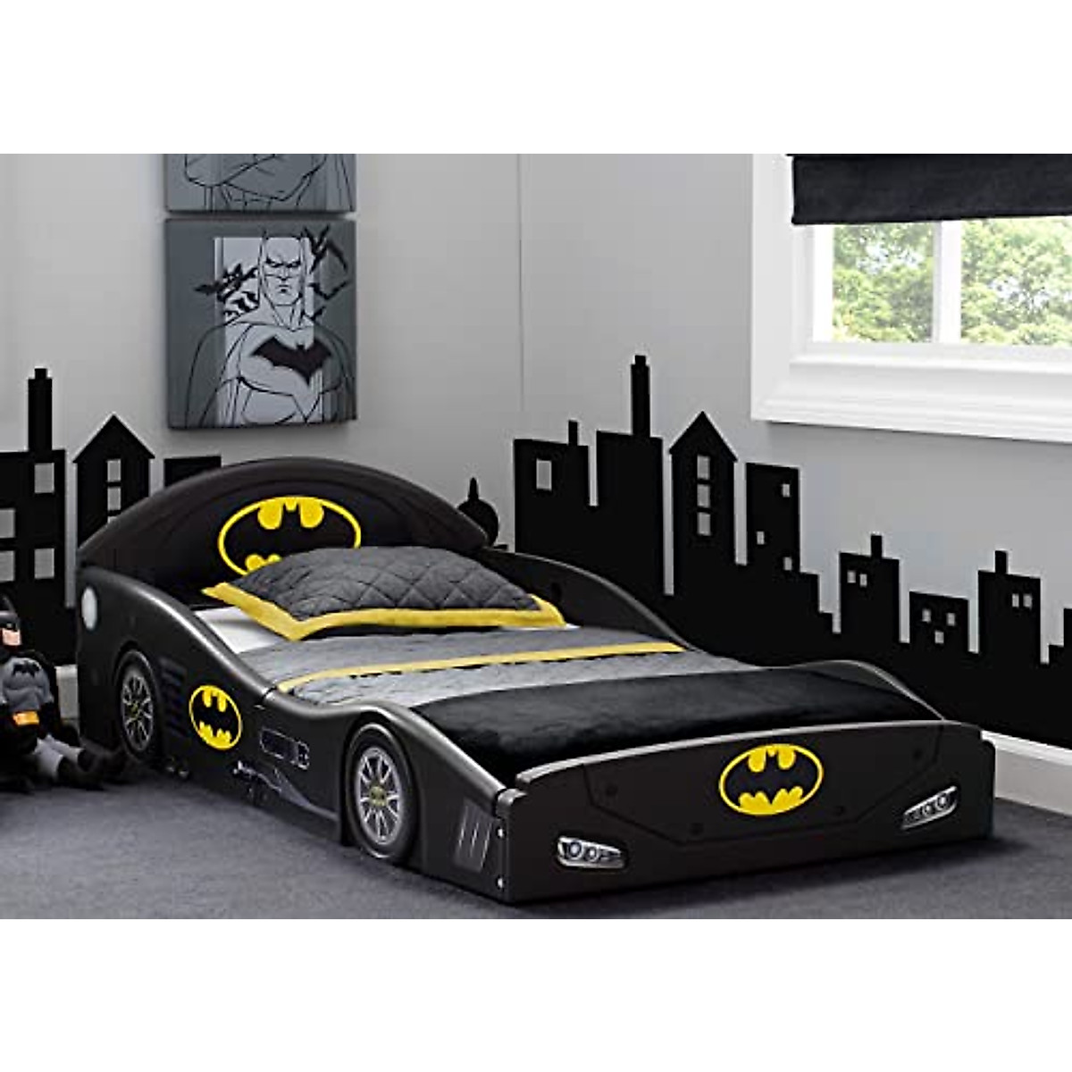 DC Comics Batman Batmobile Car Deluxe Toddler Bed with Attached Guardrails