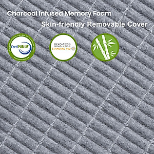 Firm Mattress Topper, Memory Foam Mattress Topper 4 Inch King Size, Mattress Pad Cover for Back Pain Relief, Removable Charcoal Bed Topper with CertiPUR-US Certified