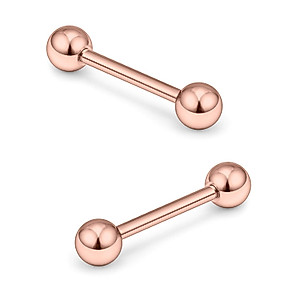 Ftovosyo 2PCS 14G 316L Stainless Steel Internally Threaded Tongue Nipple Shield Barbell Ring Bar Body Piercing Jewelry Retainer 16mm Rose Gold