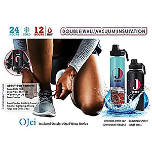 OJEI Stainless Steel Vacuum Insulated Water Bottle With Paracord Handle for Sports w/lid (Sky Blue / Navy Blue, 24oz)