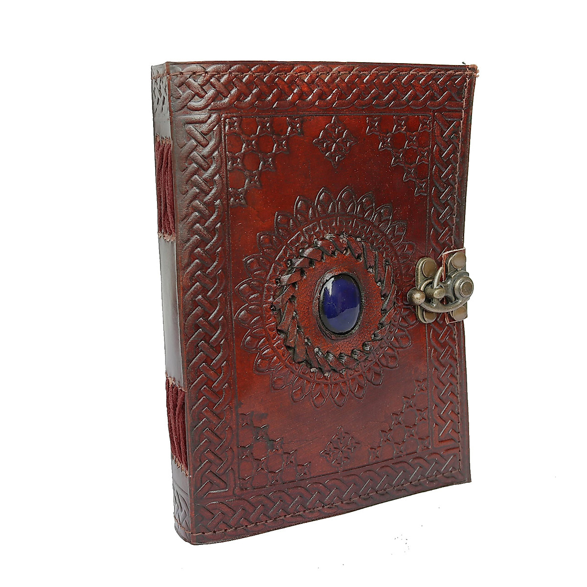 7" Leather Journal with clasp & stone Writing Pad Blank Notebook Handmade Notepad For Men & Women Unlined Paper Best Present Sketchbook Travel Diary To Write Book Of Shadows Refillable Grimoire Large