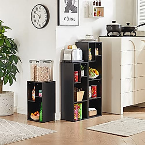 VECELO 3-Cube Open Bookcase, Small Bookshelf with Height Difference Shelves for Most Books, Horizontal Available, 2-Tier Storage Organizer for Home Office, Living Room, Black