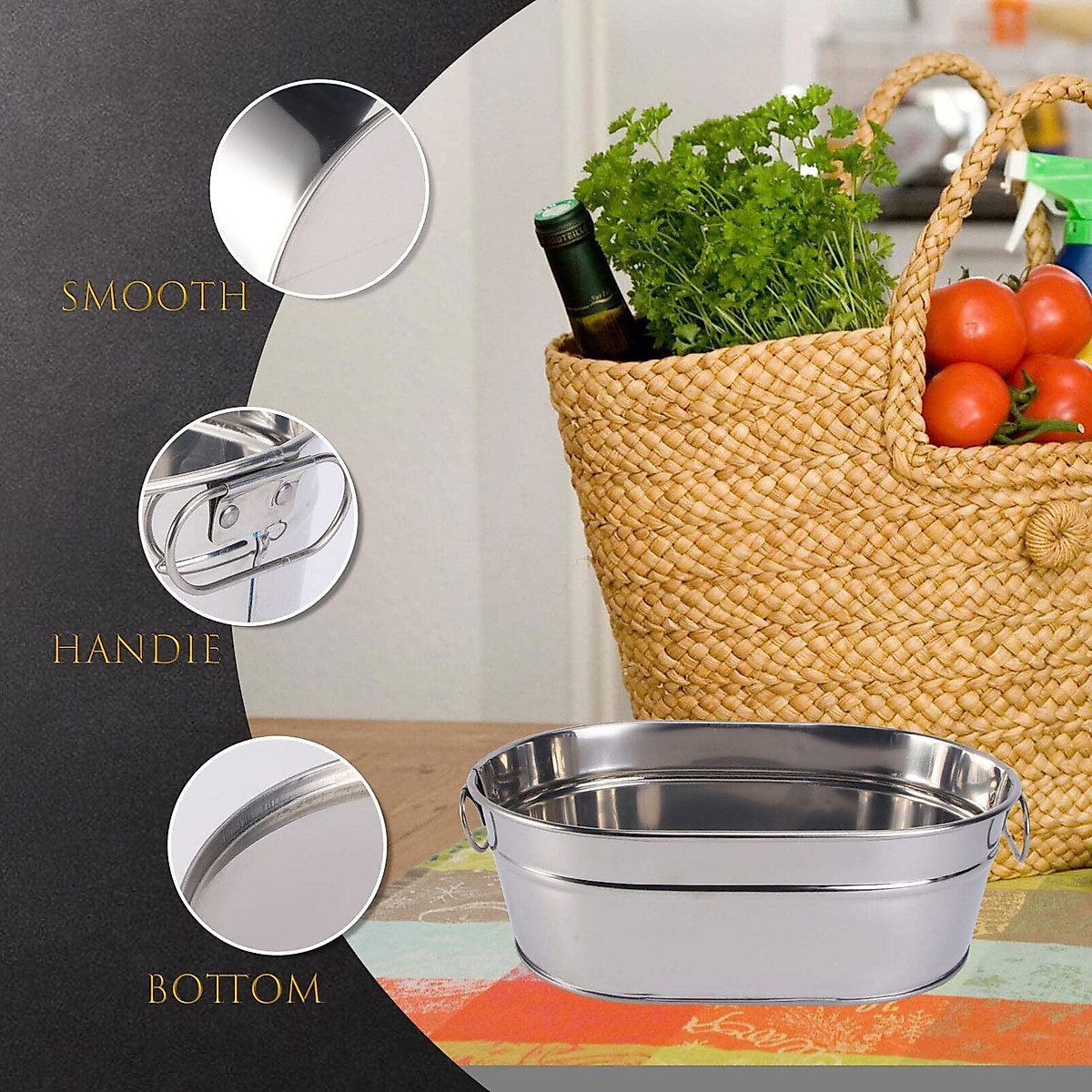 Cabilock Galvanized Metal Tub Stainless- Steel Beverage Tub Drink Tub Ice Bucket Bar Snacks Container Food Serving Tray for Parties