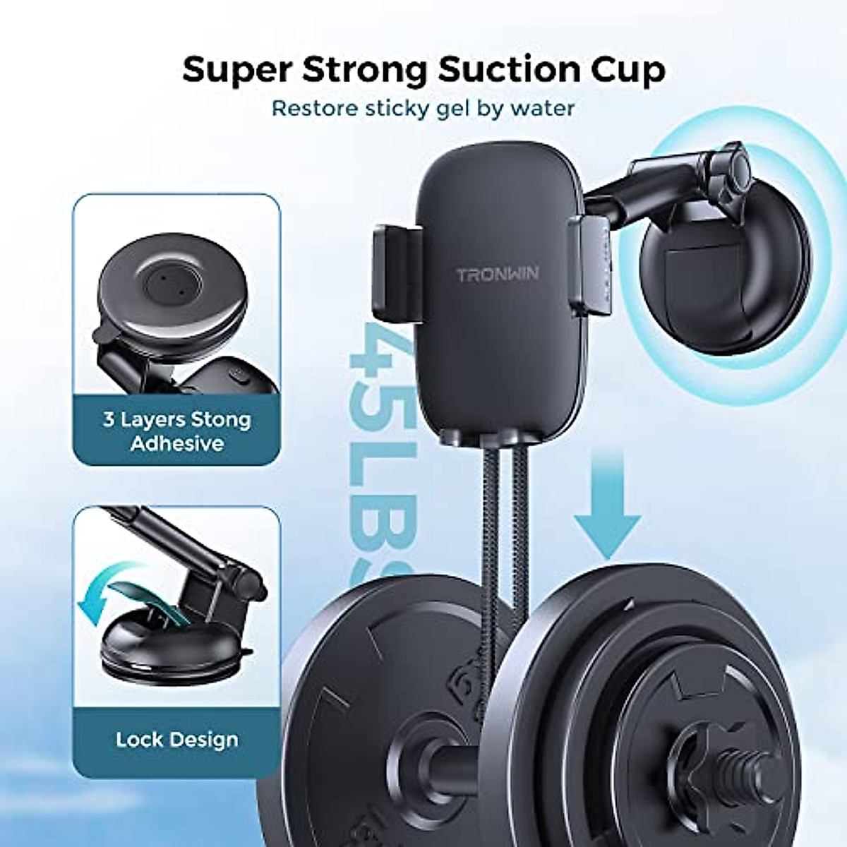 TRONWIN Car Phone Holder Mount 4 in 1 Suction Cup Cell Phone Holder for Car Dashboard Windshield Air Vent Car Phone Mount Dashboard Compatible with iPhone Samsung LG