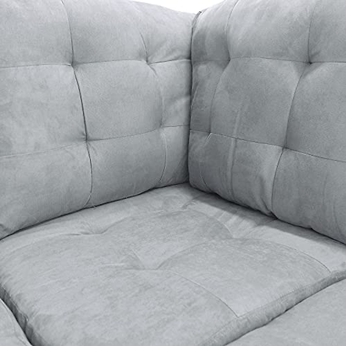 Casa Andrea Milano LLC 3 Piece Modern Tufted Micro Suede L Shaped Sectional Sofa Couch with Reversible Chaise & Ottoman, Large, Grey