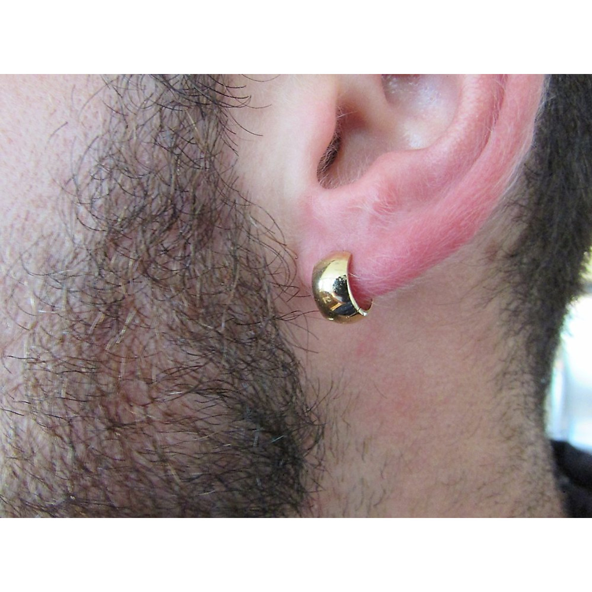 Tiny 14K Gold Wide Hinged Huggie Hoop Earrings .40 in (10mm) (6mm Wide) (Yellow Gold)