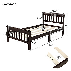Harper & Bright Designs Wood Twin Size Modern Sleigh Bed for Kids, Platform Bed Twin Bed Frame with Headboard Footboard Wood Slat Support,No Box-Spring Needed