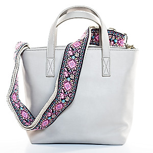 Pink Cotton Handbag Strap & Purse Strap Replacement - Jacquard Woven Embroidered Guitar Strap Styled Shoulder & Crossbody Strap - Adjustable Bag Strap For Tote And Messenger Bags – Silver Hardware