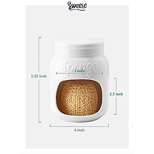 Sweese 816.101 Porcelain Mason jar Sponge Holder for Kitchen Sink, Modern Farmhouse Kitchen Accessories, Sink Caddy Gift for Family, Friends, and Collectors, White