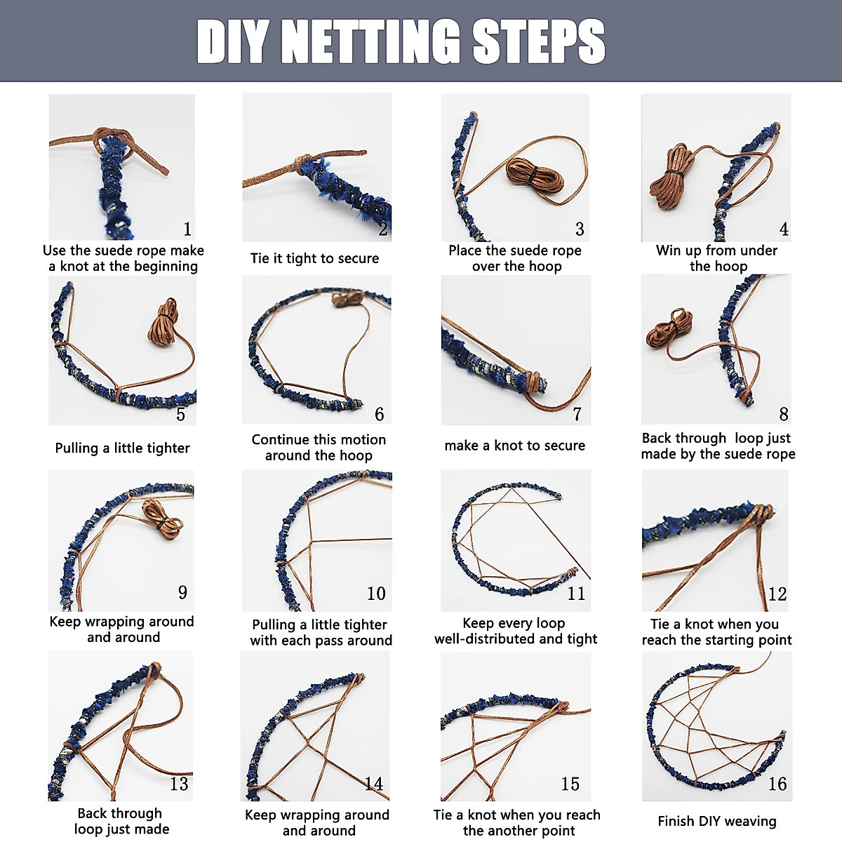 KPPKUEC Dream Catcher Craft,DIY Dream Catcher kit for Girls Moon Design Blue Wall Decor Catchers for Birthday Party Baby Shower Bridal Shower Wedding Nursery Baby Room Kids Xmas Gift Bedroom