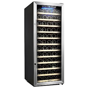 Kalamera 80 Bottle Freestanding Compressor Wine Cooler-Stainless Steel & Black/Single Zone Thermostat with Touch Control/Blue LED Lighting