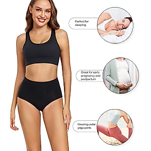 wirarpa Women's Postpartum Underwear High Waisted Ladies Cotton Panties Full Coverage Briefs 5 Pack Black X-Large