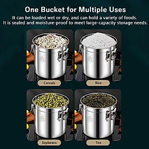 TRAGLO Stainless Steel Cereal Container with Lid and Handles Round Rice Bin Airtight Food Storage Bucket for Home Kitchen Counter 12L