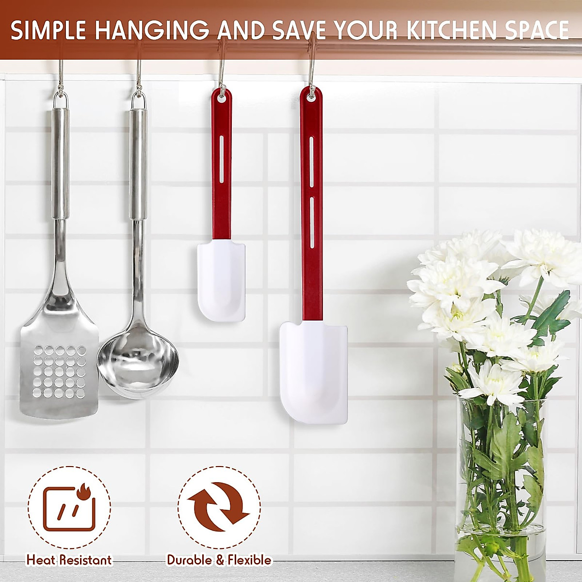 Norme 4 Pcs High Temp Silicone Spatulas Heat Resistant Rubber Spatula Commercial Silicone Scraper Spatula with Handle for Kitchen Cooking Baking Mixing Utensils, Dishwasher Safe (10 Inch,14 Inch)