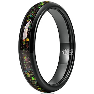 THREE KEYS JEWELRY Womens Tungsten Carbide Galaxy Colourful Fire Stone 4mm Unisex Wedding Bands Rings for Women 4mm Comfort Fit Vintage Black Size 6.5