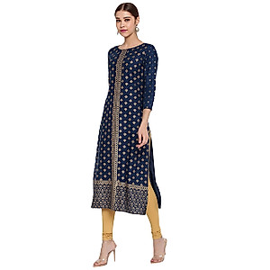 Janasya Indian Women's Blue Rayon Kurta
