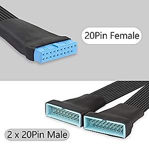GINTOOYUN USB 3.0 Header Extension Cable 1Ft 19/20 Pin 1 to 2 Y Splitter Internal Extension Adapter DIY(30cm 11.8 inch)