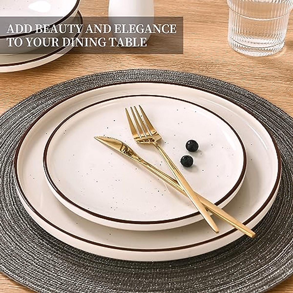 Dessert Plate Set Salad Plates - Modern Rustic Ceramic Plate Sets for 6 - Porcelain Appetizer Plates - 8" Serving Plates for Breakfast | Lunch | Dinner - Microwave and Dishwasher Safe - Vanilla White