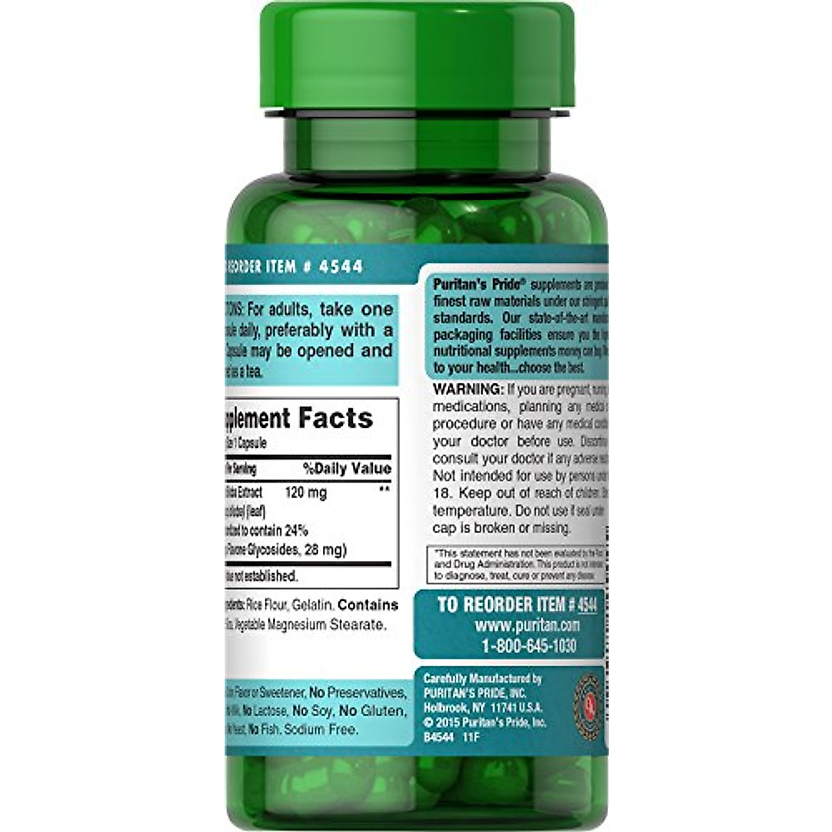 Puritan's Pride Ginkgo Biloba Standardized Extract 120 mg-100 Capsules