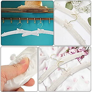 VOSAREA 3pcs Satin Padded Hangers Covered Coat Hangers Wedding Bridal Bride Hanger with Non-Slip Buttons for Strappy Dresses White