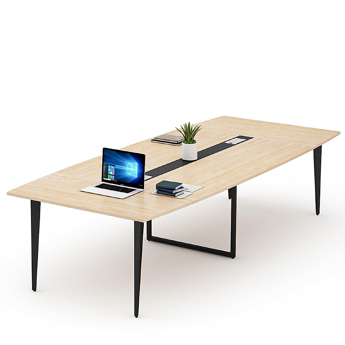 Tribesigns 8FT Conference Table, 94.48L x 47.24W x 29.52H Inches Large Boat Shaped Meeting Seminar Table with Cable Grommets, Modern Conference Room Table for Office (Light Wood Grain, 8ft)
