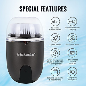 Electric Vibrating Sonic Facial Brush Cleansing Waterproof for Skin Face Exfoliating Removing Blackhead Deep Cleaning with 2 Working Speed of Men and Women