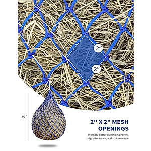 Harrison Howard Slow Feed Hay Net for Horses with 2"x2" Mesh Holes Goat Feeder Blue 40-Inch