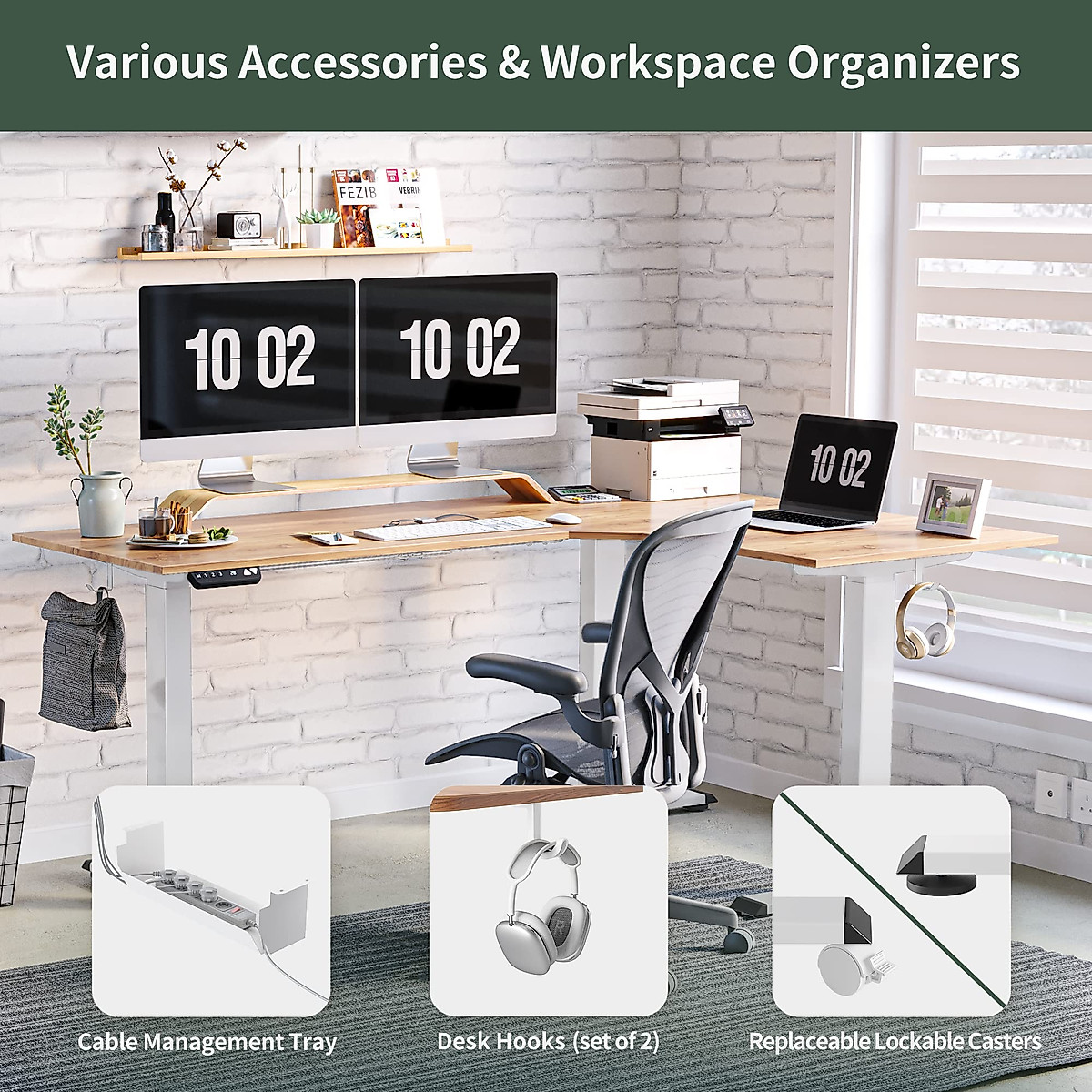 FEZIBO 63 Inch L Shaped Standing Desk & Mobile File Cabinet