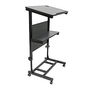 Mobile Stand Up Lectern Podium with Wheels, Portable Heavy Duty Height Adjustable Desk, Ergonomic Ambidextrous Steel Frame for Church Pulpit, Classroom Lecture Speech (Black)