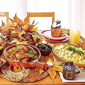 Lallisa 4 Pcs Fall Mini Coffee Mug Autumn Pumpkin Maple Leaf Mini Coffee Cups Fall Tiered Tray Decor with Handle for Kitchen Farmhouse Thanksgiving Home Decoration Centerpieces Gift Centerpieces Party