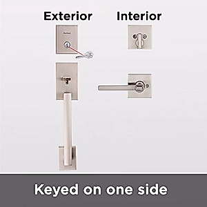 Kwikset 98180-002 San Clemente Single Cylinder Low Profile Handleset Front Door Lock with Halifax Lever featuring SmartKey Security in Satin Nickel