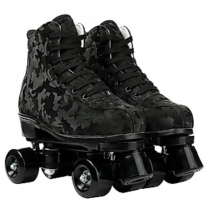 Risup Roller Skates for Women and Men Cowhide High-Top Shoes Classic Double-Row Roller Skates Four-Wheel Roller Skates for Men Girls Unisex Christmas