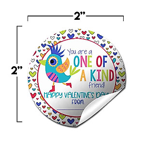 One of A Kind Cute Bird Themed Valentine Party Favor Sticker Labels for Kids, 40 2" Party Circle Stickers by AmandaCreation, Great for Classroom Valentines, Envelope Seals, Gifts & Treats