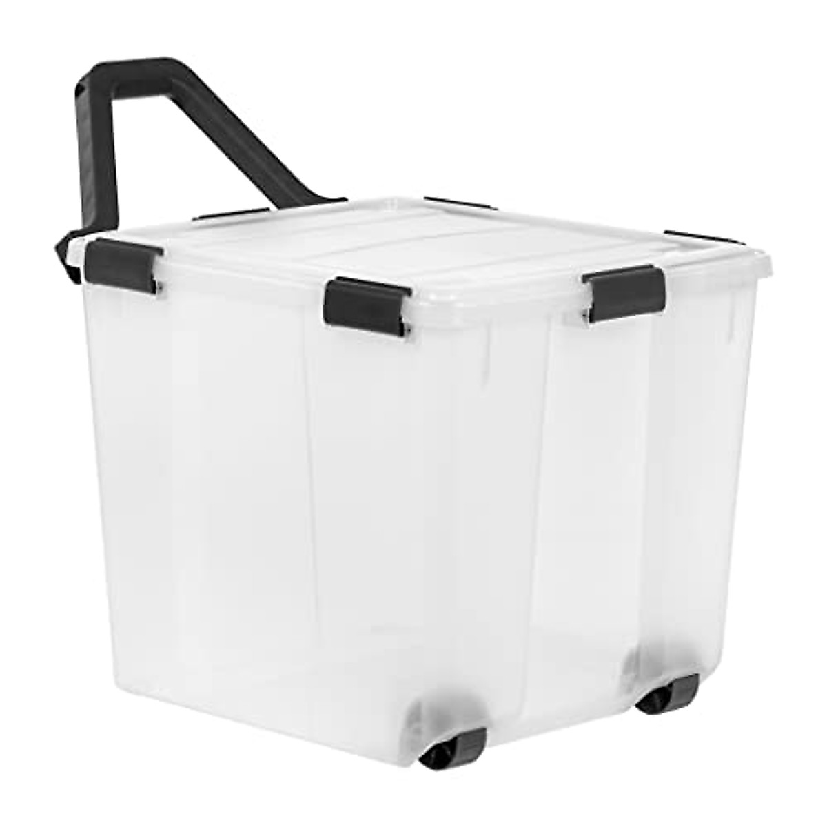IRIS USA 106 Quart WEATHERPRO Wheeled Plastic Storage Bin Tote Organizing Container with Durable Lid and Seal and Secure Latching Buckles, Clear/Black, 3 Pack