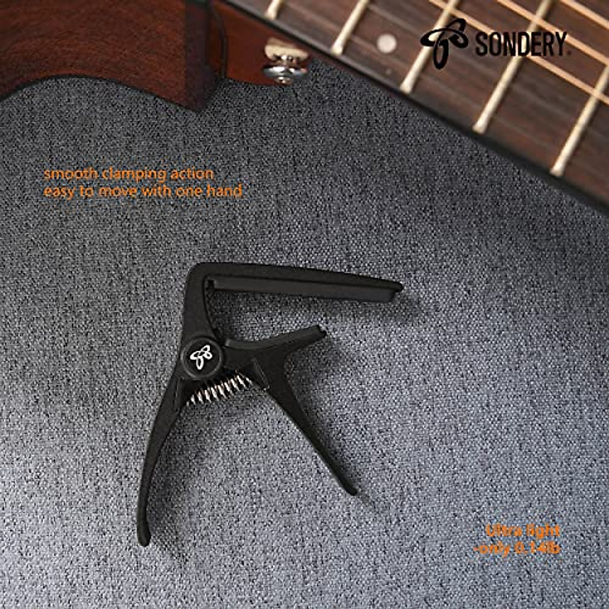 Sondery Capo for Classical Guitars, Ultra Light Clamp for Nylon Strings Straight Fingerboard Guitars, Equipped with Steel Spring Trigger (black)