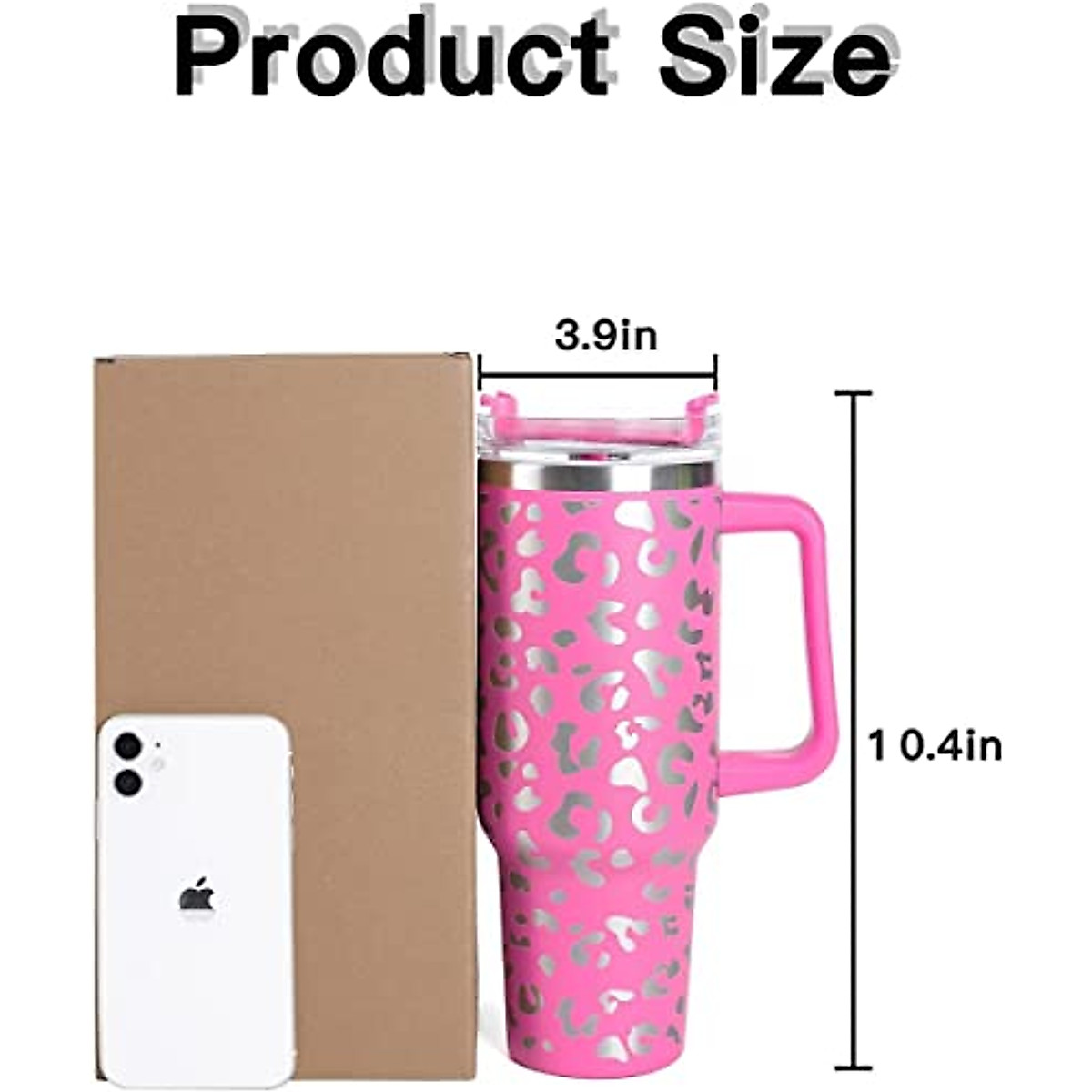 Holographic Leopard Tumbler 40 oz with Handle, Water Bottle, Gifts for Women & Men, Insulated Cup with Lid and Straw, Simple Modern, Water Bottles & Stanley Cups Trending Tumbler Gift 3D Pink