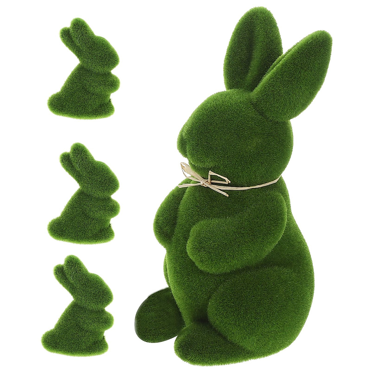 4pcs Bunny Decor Easter Artificial Turf Grass Rabbit Figurine Flocked Animal Bunny Statue Easter Party Favor for Yard Decorations