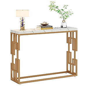 Tribesigns Gold Console Table, Modern 42.5" Sofa Tables Entryway Hallway Foyer Table, White Faux Marble Tabletop Sofa Table Behind Couch with Gold Metal Legs for Living Room, Easy Assembly