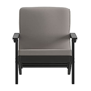 Flash Furniture Charlestown Adirondack Style Deep Seat Patio Club Chair with Cushions - Black Poly Resin Frame - Cream All-Weather Cushions - Indoor/Outdoor