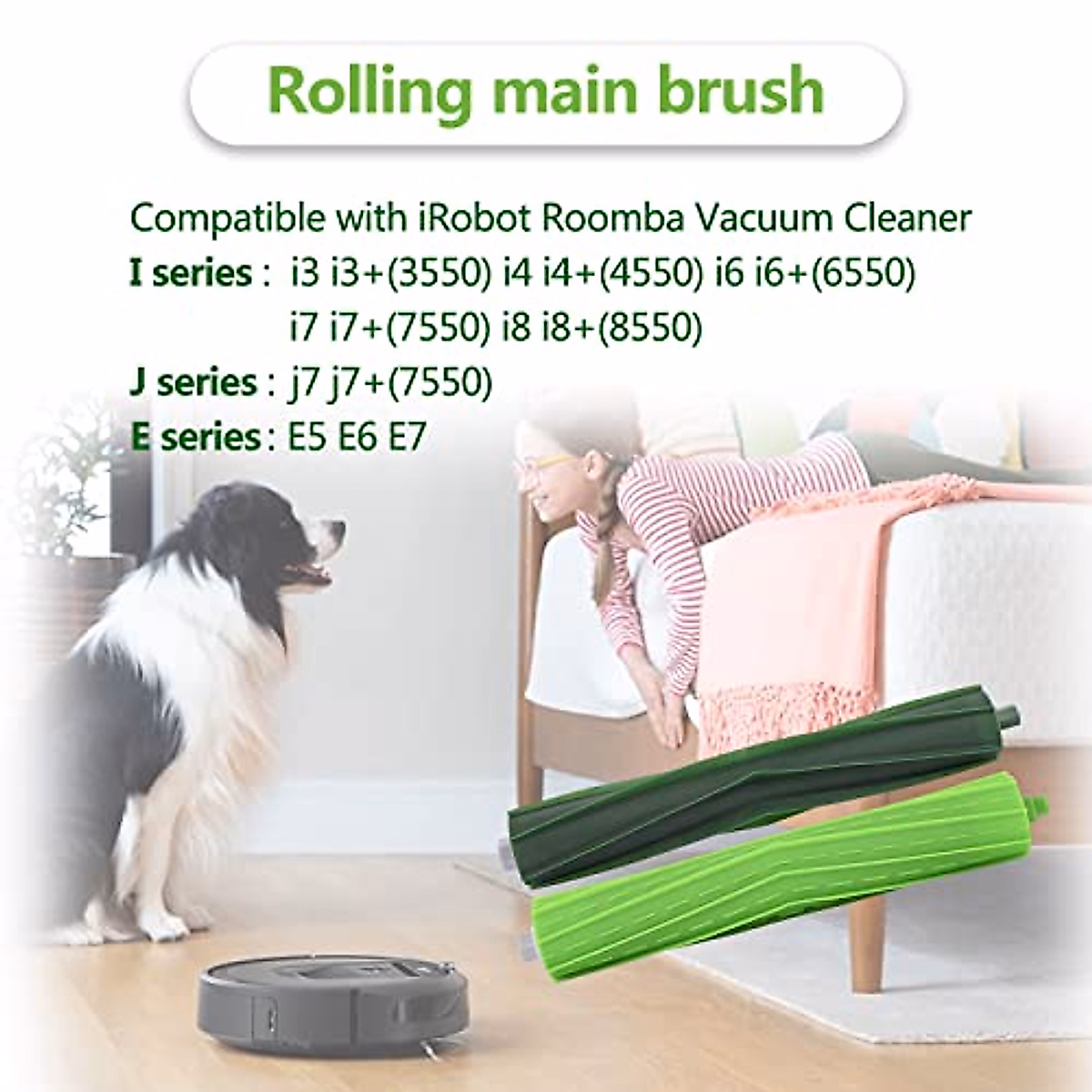 2 Set of Rubber Roller Brushes Replacement Parts for iRobot Roomba E & I & J Series J7 J7+ i7 i7+ i3 i4 i6 i6+ i8 i8+Plus E5 E6 E7 Vacuum Cleaner Accessories