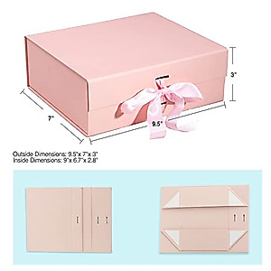 QTYORD Gift Box with Lid,Magnetic Closure and a Pink Ribbon,9.5x7x3 Inches,Gift Boxes for Weddings Graduations,Father's Day Anniversaries Valentines Day…