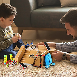 DaCool Skate Park Kit 16Pcs Fingerboard Ramp Decks Finger Skateboards Swing Board Mini Finger Toys Bikes Skates Scooter Multiple Skate Park Model for Finger Skateboard Training Educational and Fun