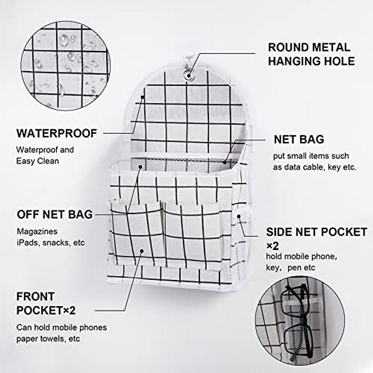 ZiMWoo 2 Packs Wall Hanging Storage Bag with Sticky Hook, Hanging Wall Basket Organizer for Bedroom Kitchen Dormitory, Waterproof Hanging Storage Organizer for Bathroom,Hanging Closet Basket