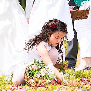 2Pcs Small Wicker Basket with Handle - Flower Girl Baskets for Weddings Rattan Basket Wedding Gift Flower Basket - Wicker Baskets Decorative Baskets for Home Decor Willow Basket Wicker Storage Basket