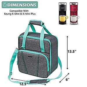 BAGSPRITE Coffee Maker Travel Bag Compatible with Keurig K-Mini or K-Mini Plus, Single Serve Coffee Brewer Carrying Case with Multiple Pockets for K-Cup Pods, Storage Bag With Shoulder Strap