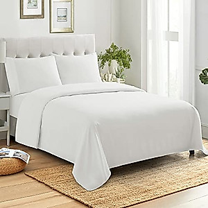 Queen Size Sheets 100% Cotton Made in Egypt Soft 400 Thread Count for Queen Size Bed Mattress, 4 Pieces Bedding Sheets & Pillowcases Sets, Queen, White
